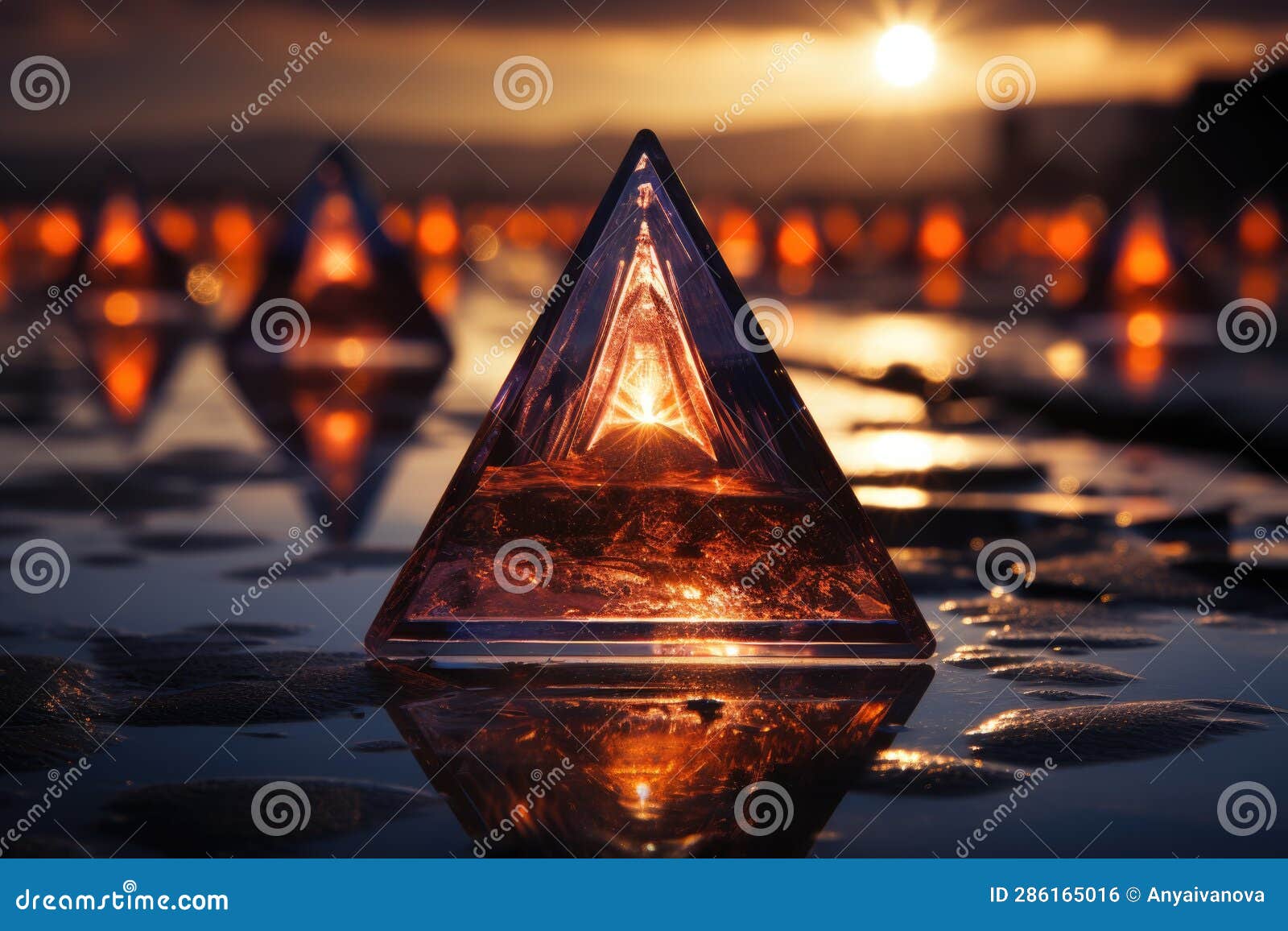 A Pyramid Shaped Object with Reflection. Surreal Symbolic Technological ...