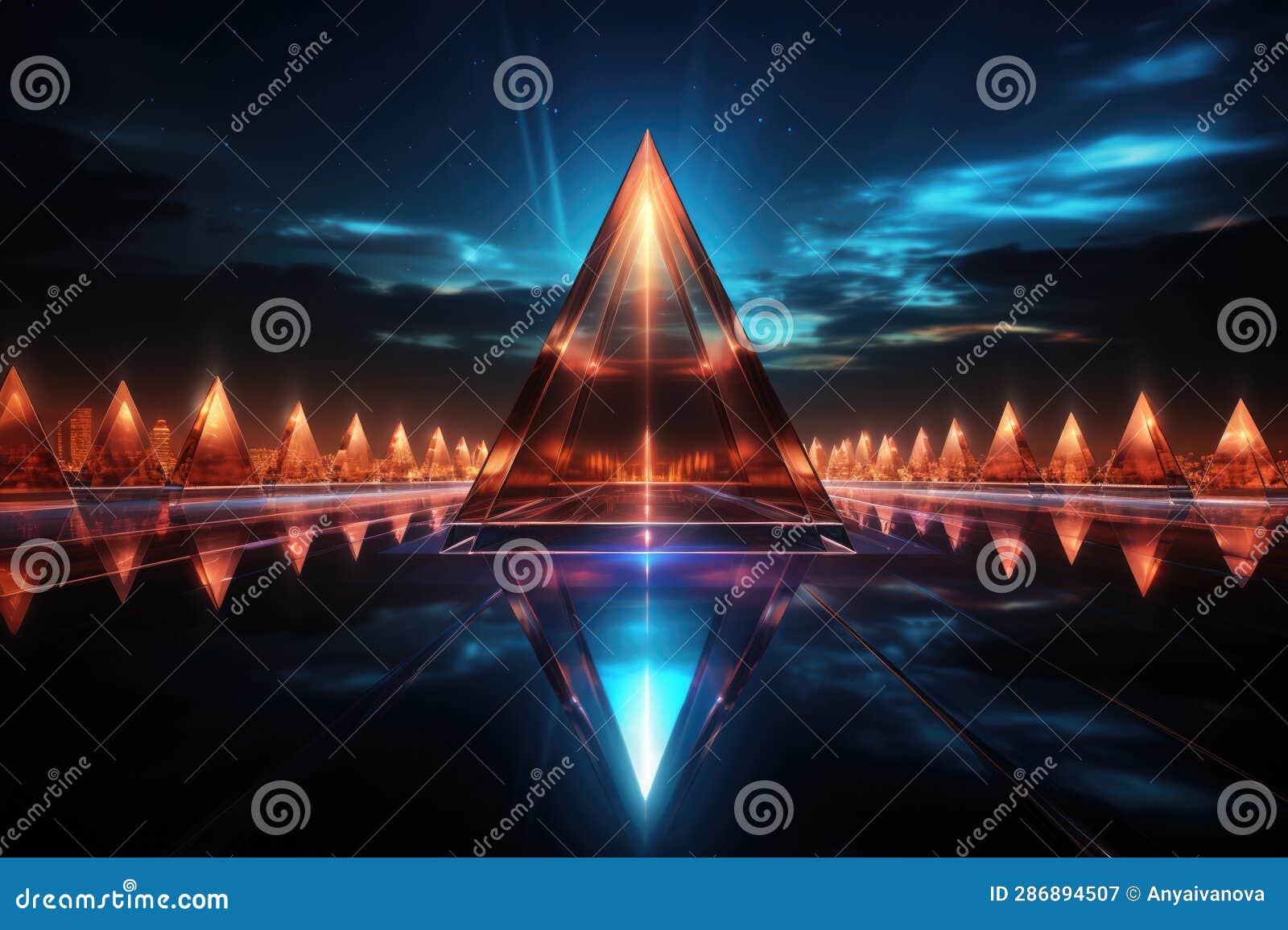 A Pyramid Shaped Structure with a Reflection in the Water. Stock ...