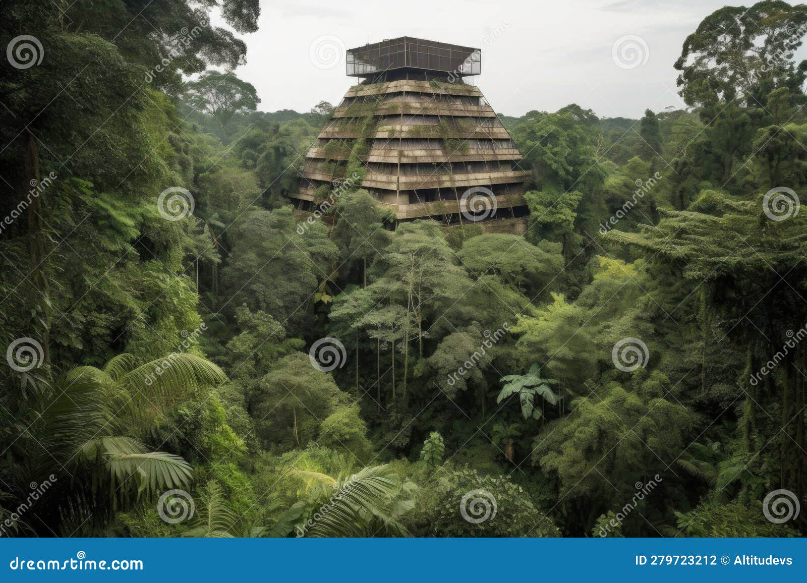 Pyramid-shaped Structure Towering Over Lush Jungle Stock Illustration ...