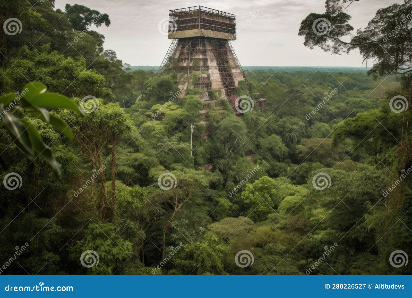 Pyramid-shaped Structure Towering Over Lush Jungle Stock Illustration ...