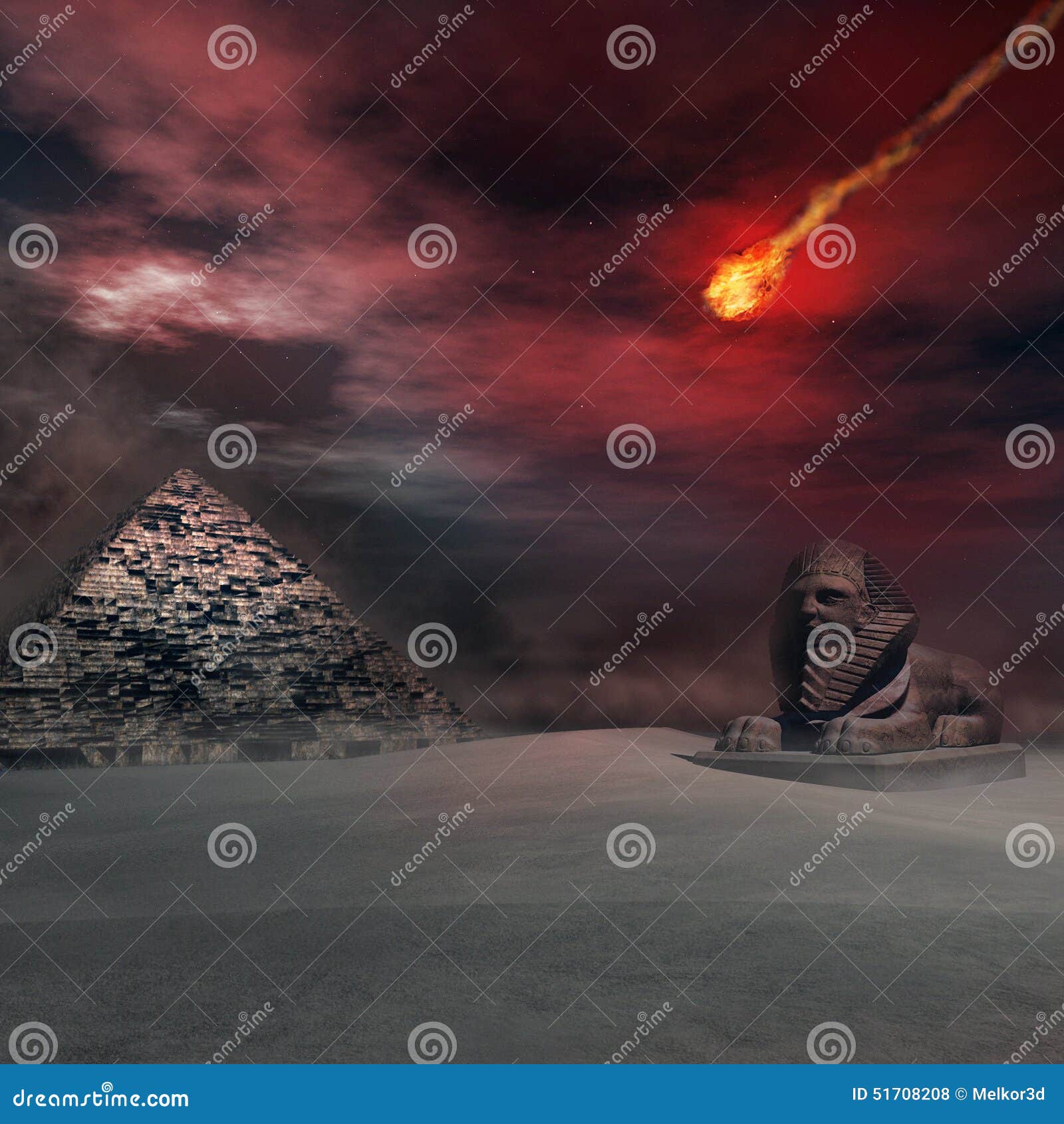 Pyramid and sphinx stock illustration. Illustration of meteor - 51708208