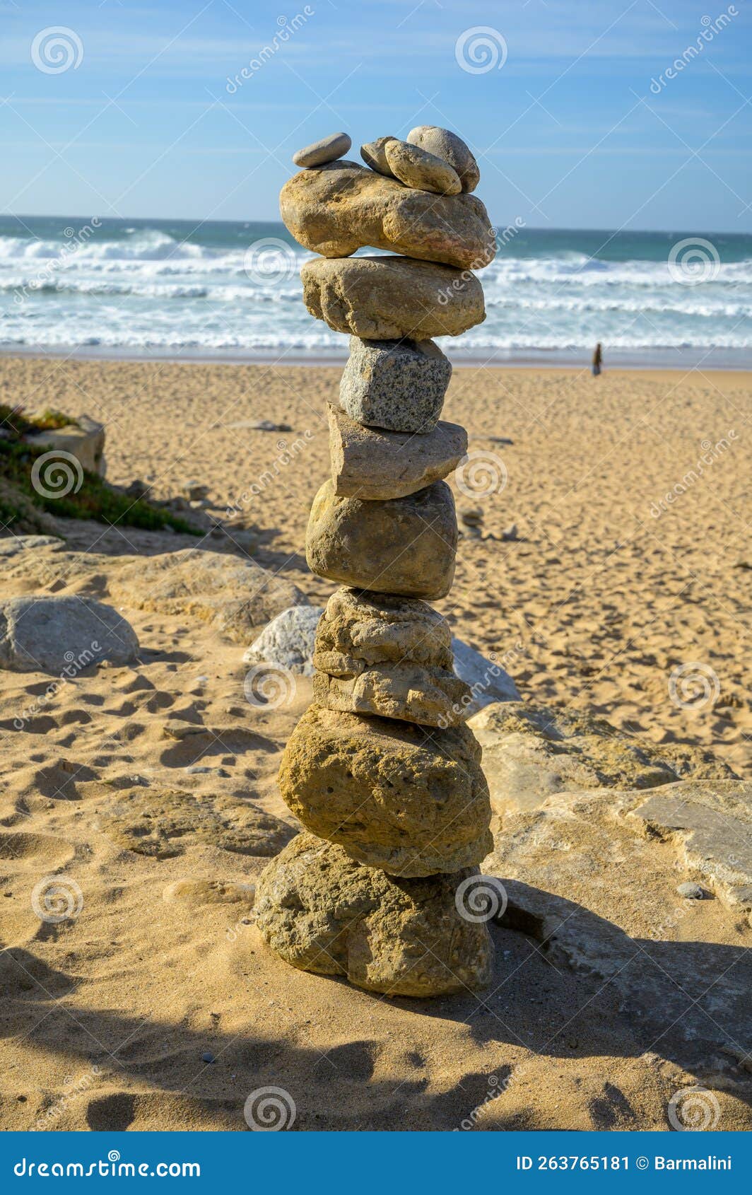 Pyramid from Stack Balanced Stones on Sandy Beach, Atlantic Ocean ...