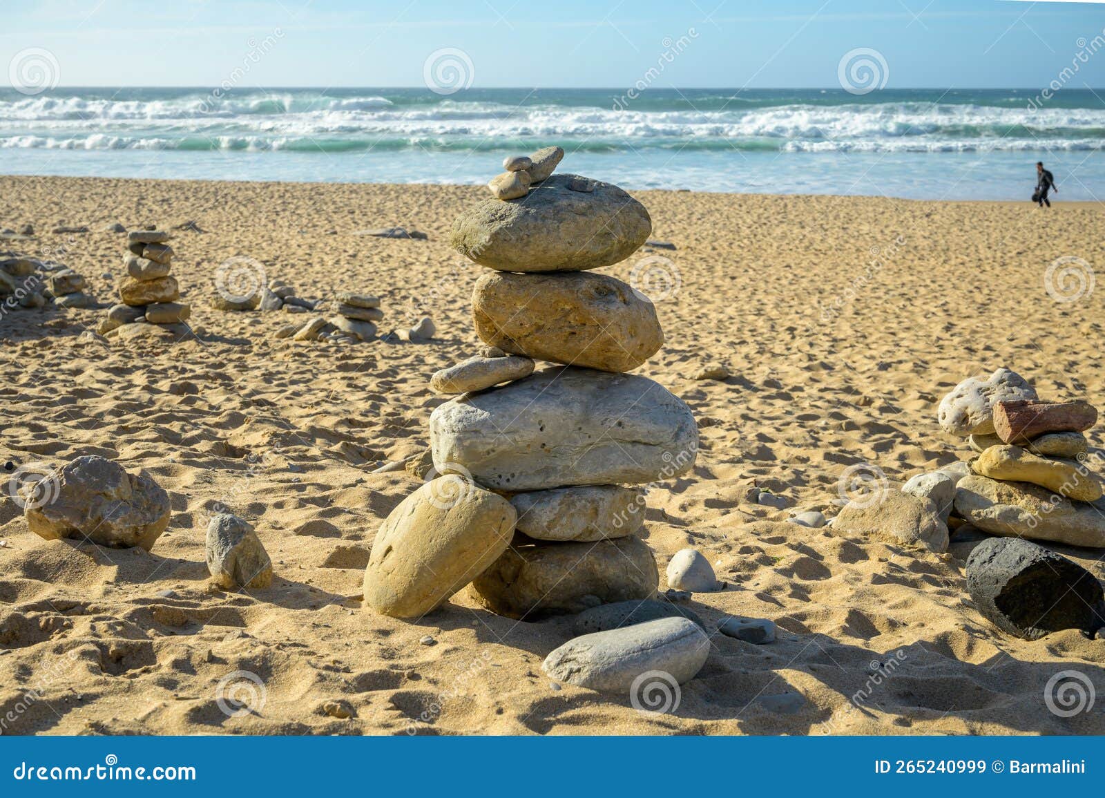 Pyramid from Stack Balanced Stones on Sandy Beach, Atlantic Ocean ...