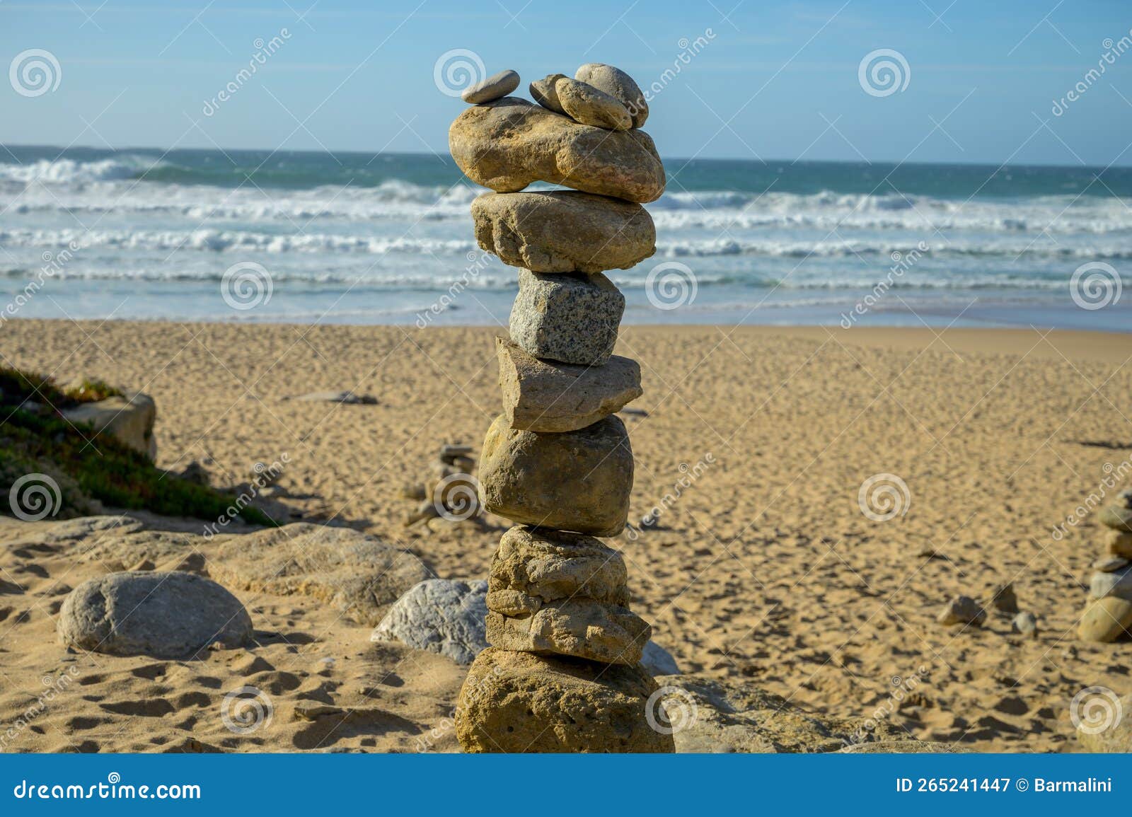 Pyramid from Stack Balanced Stones on Sandy Beach, Atlantic Ocean ...