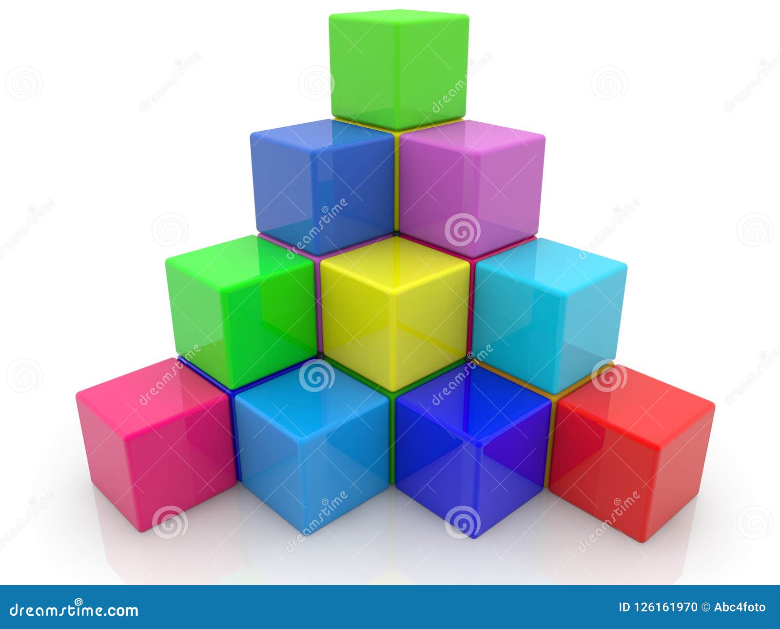 Pyramid Stacked Cubes in Various Colors on White Background Stock ...