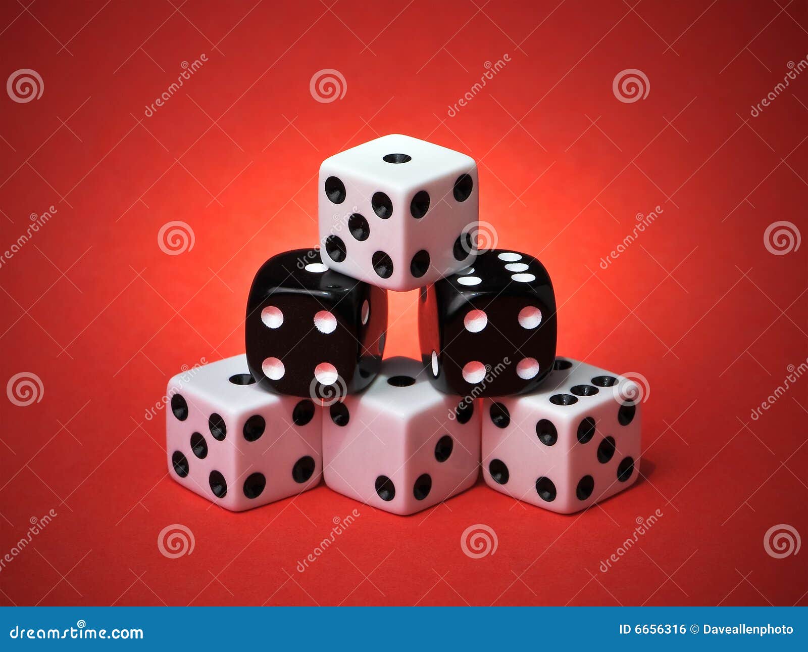 Pyramid Stacked Playing Dice on Red Background Stock Photo - Image of ...