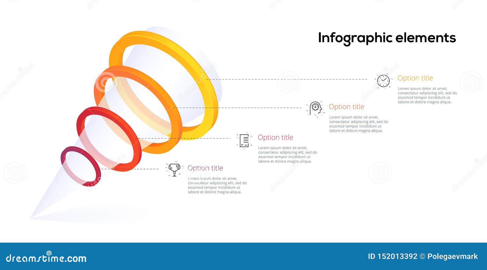 Pyramid 4 Step Process Chart Infographics with Option Circles. Funnel ...