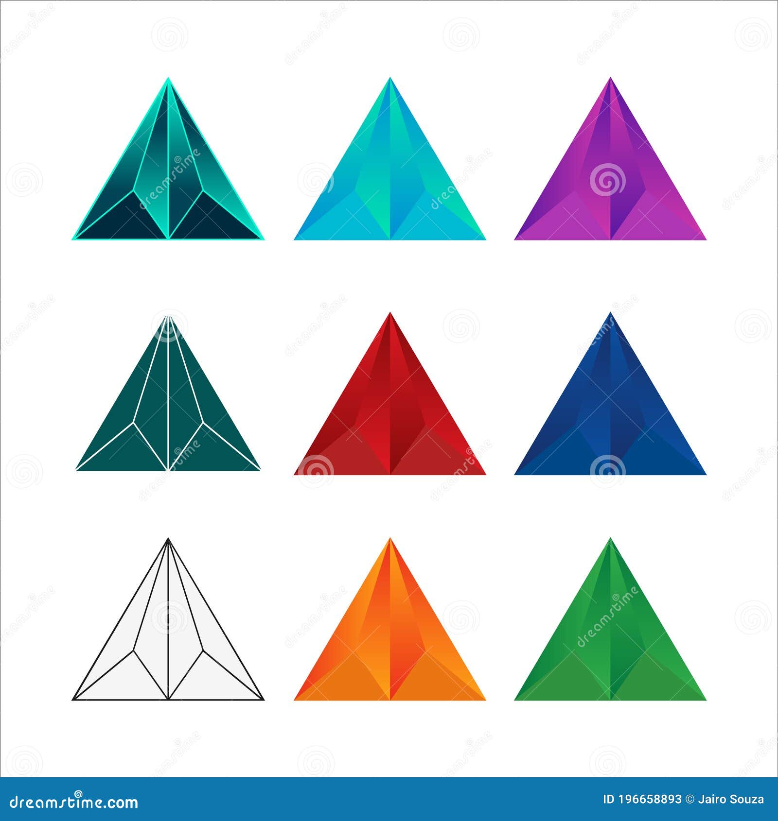 Modern Geometric Polygon Triangle Pyramid Logo Symbol Blue, Purple ...