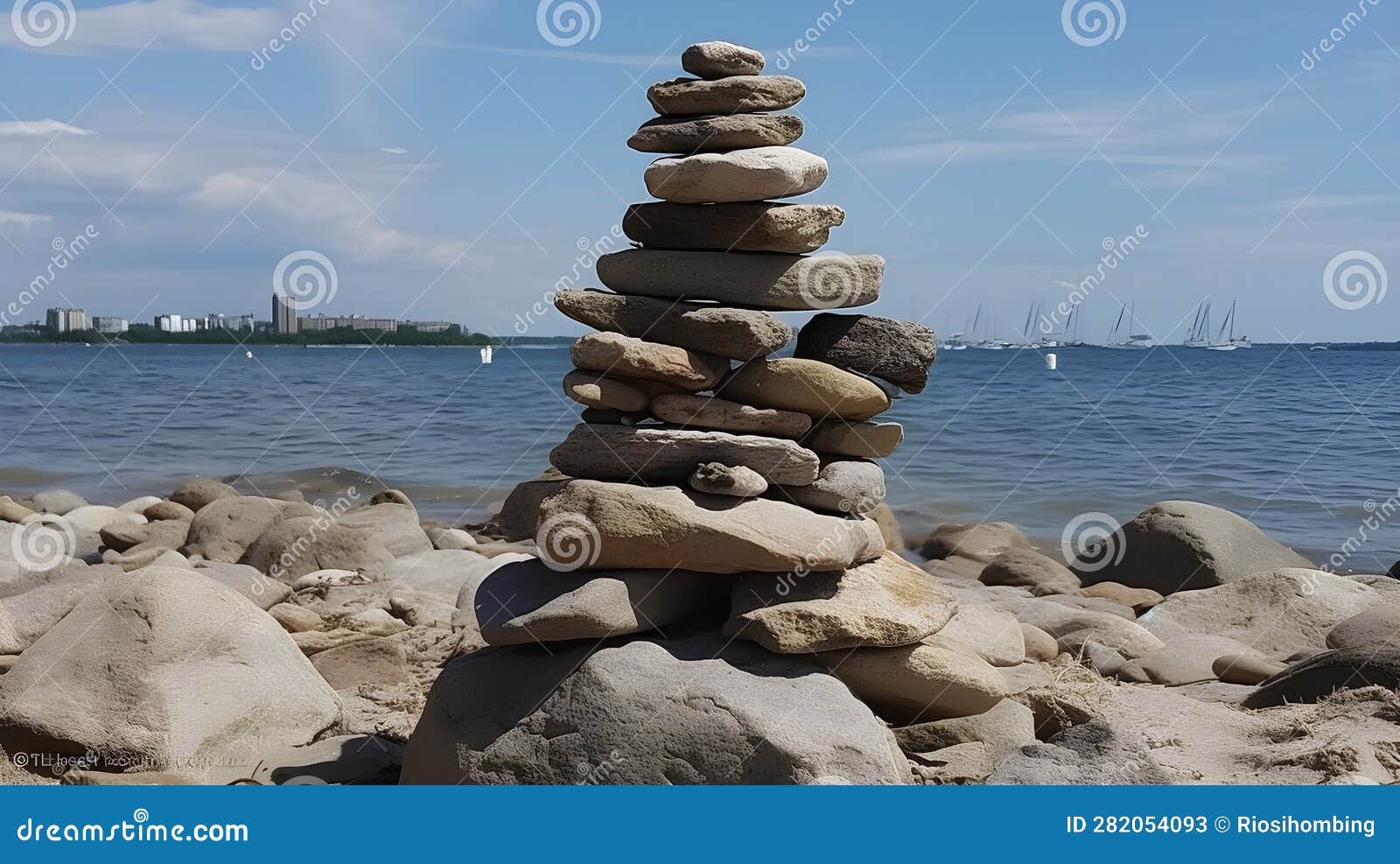 Pyramid of Stone Stack Each Other at the Rocky Beach. Balance Rock or ...