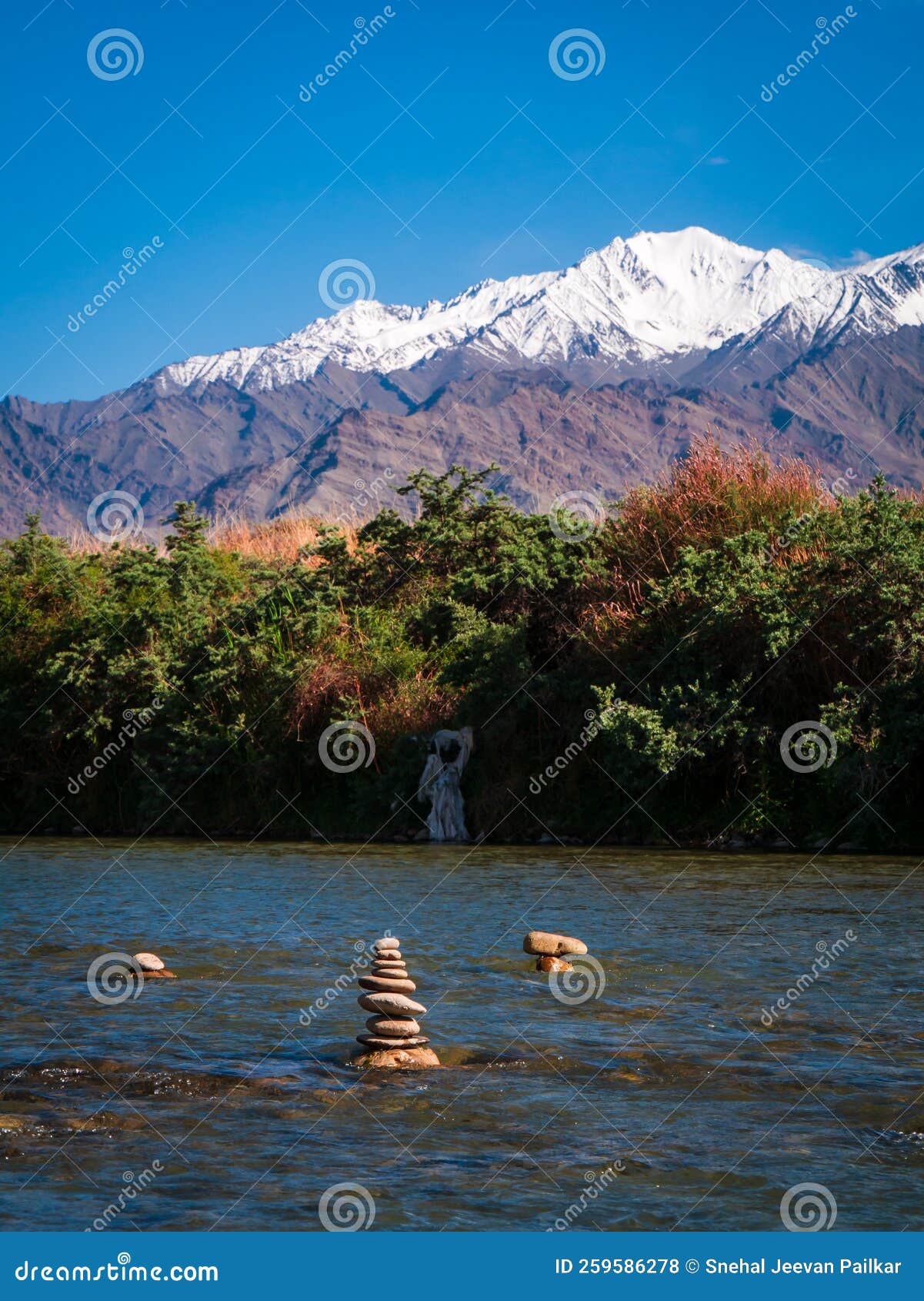 Pyramid Stones Balance on the River at Ladakh Stock Photo - Image of ...