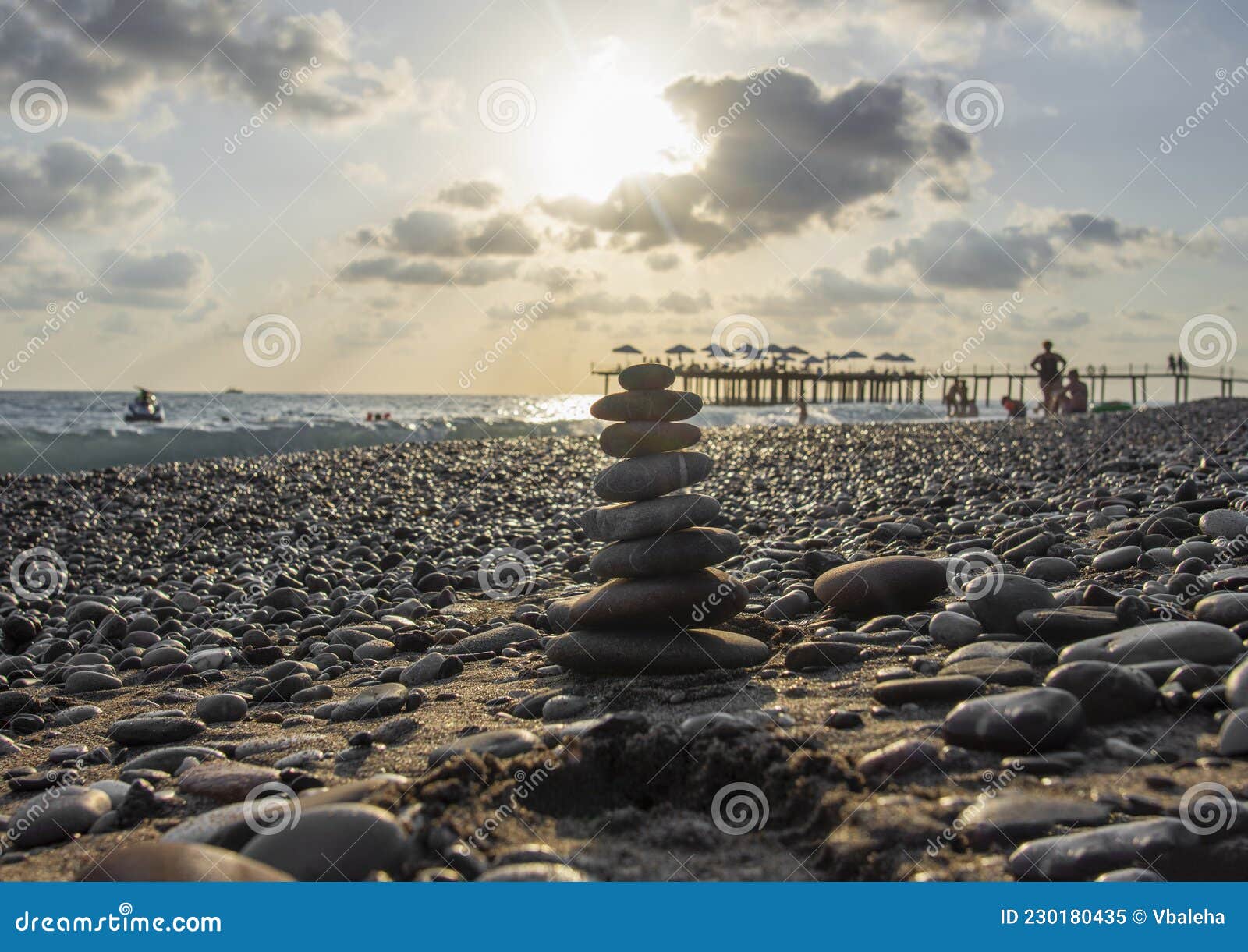 Pyramid of Stones on the Beach Stock Image - Image of object, rock ...