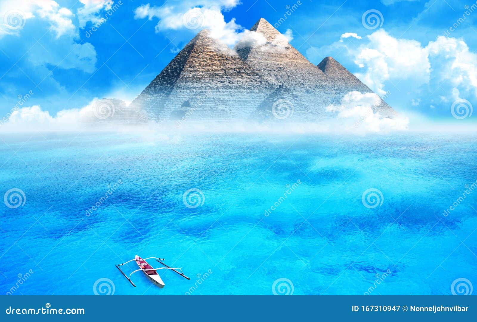 Pyramid Structure in the Middle of an Ocean Stock Image - Image of ...