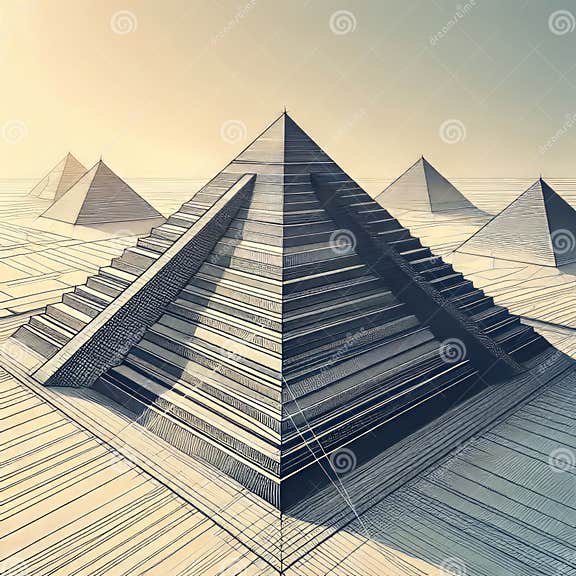 Pyramid Structures Illustrated with Precise Geometric Lines and Stock ...
