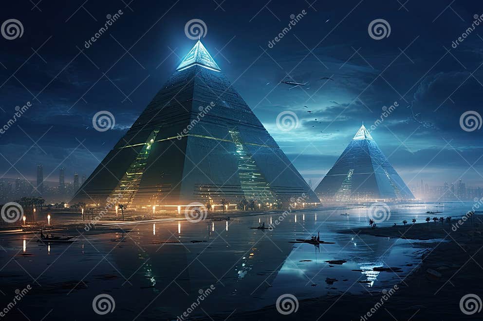 Pyramid of the Sun at Night, 3d Rendering. Computer Digital Drawing, AI ...