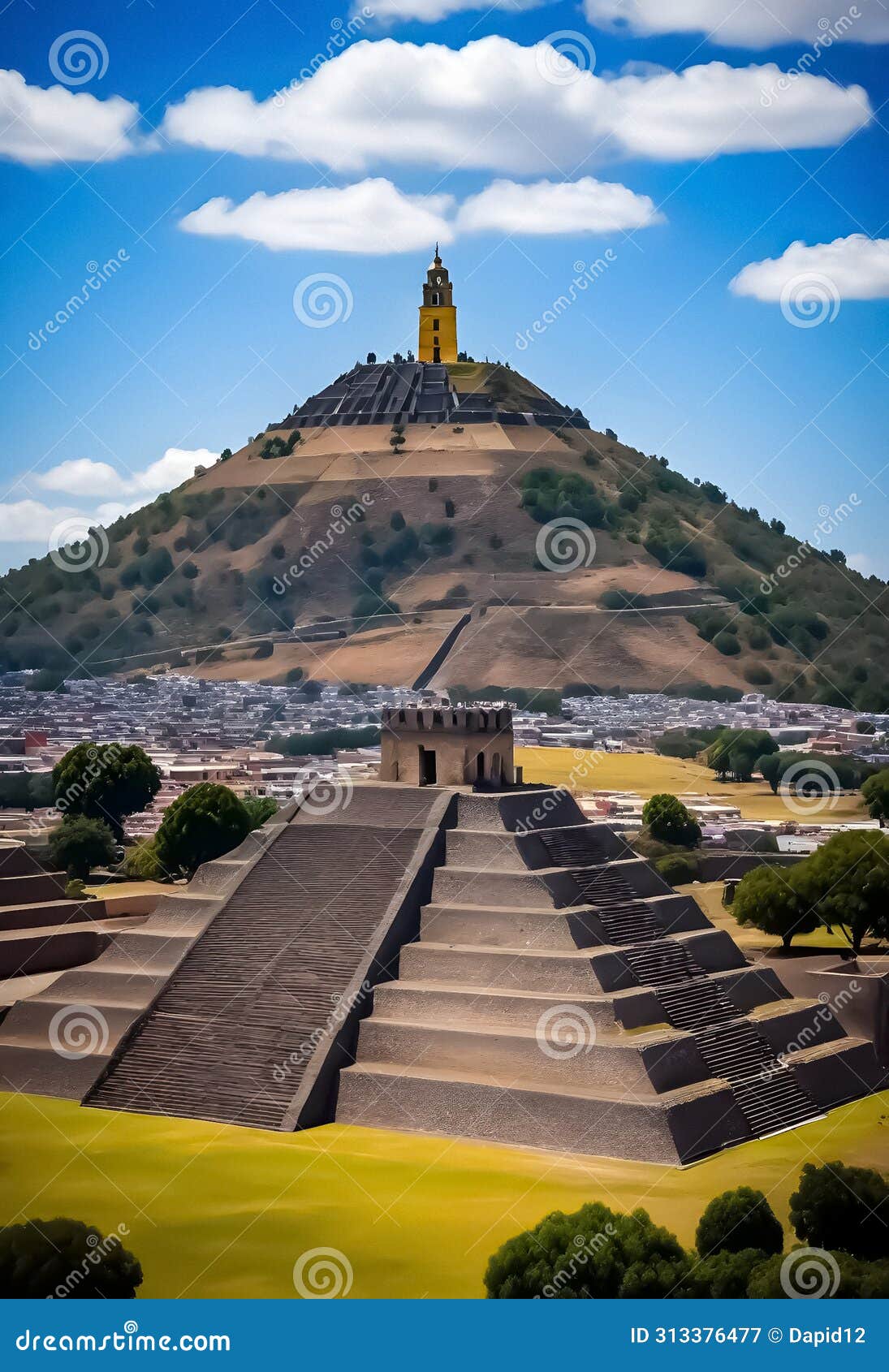 The Pyramid Of The Sun In Teotihuacan, Mexico With Clouds And Blue Sky ...