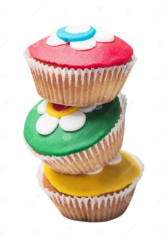 Pyramid of Three Colorful Cupcakes Stock Photo - Image of breakfast ...