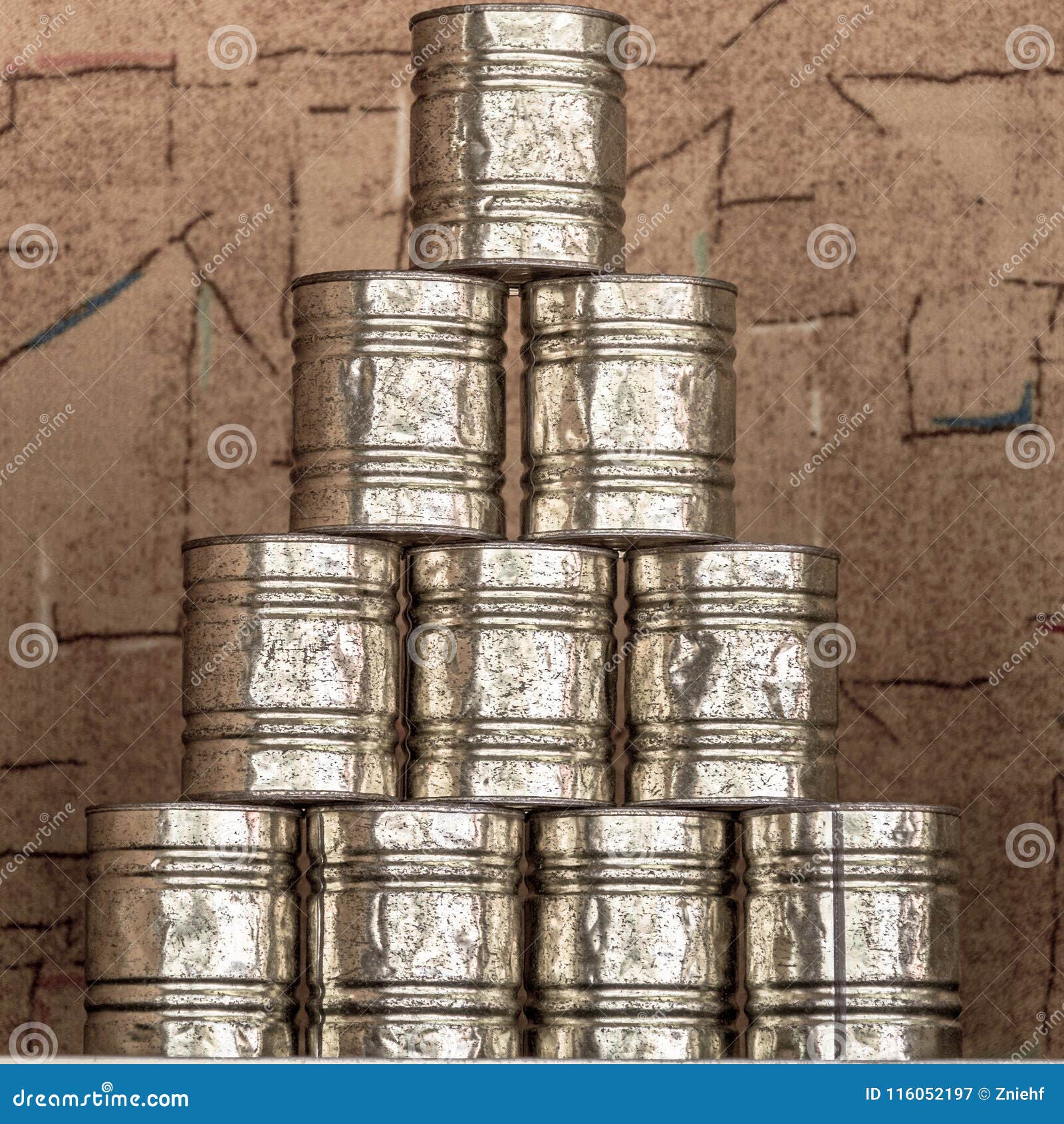 Pyramid Of Ten Tin Cans Without Banderole, Which Are Put Together At ...