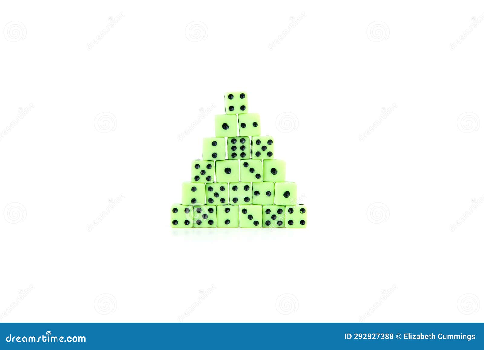 Pyramid of Tiny Neon Green Dice Stacked Over White Stock Photo - Image ...