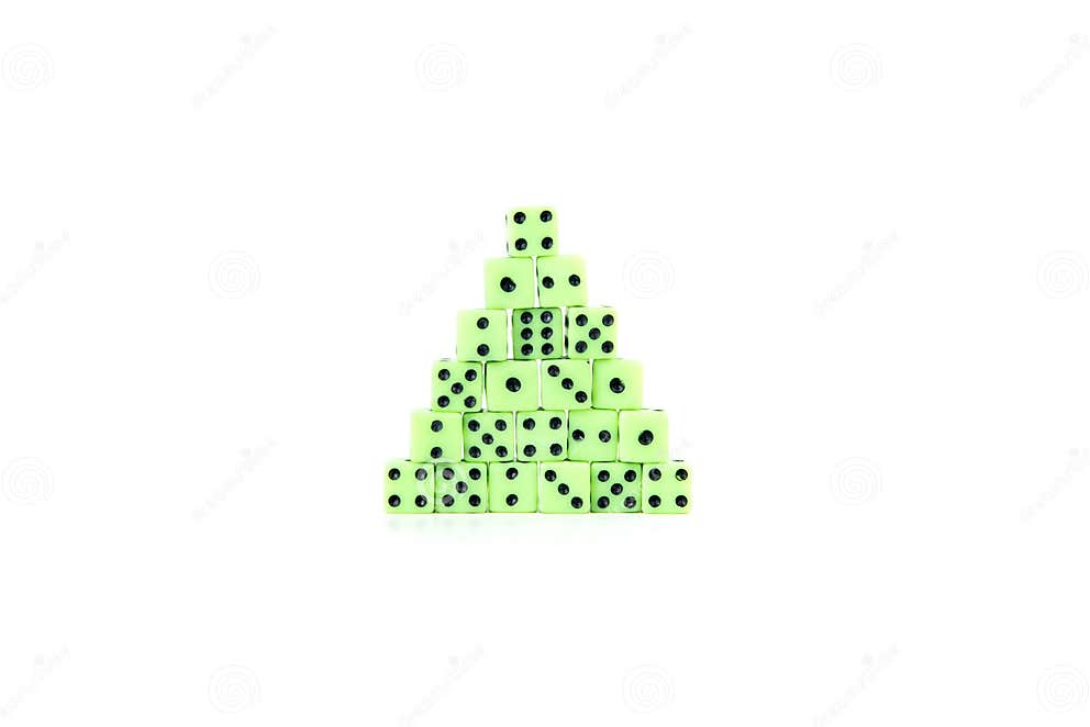Pyramid of Tiny Neon Green Dice Stacked Over White Stock Photo - Image ...