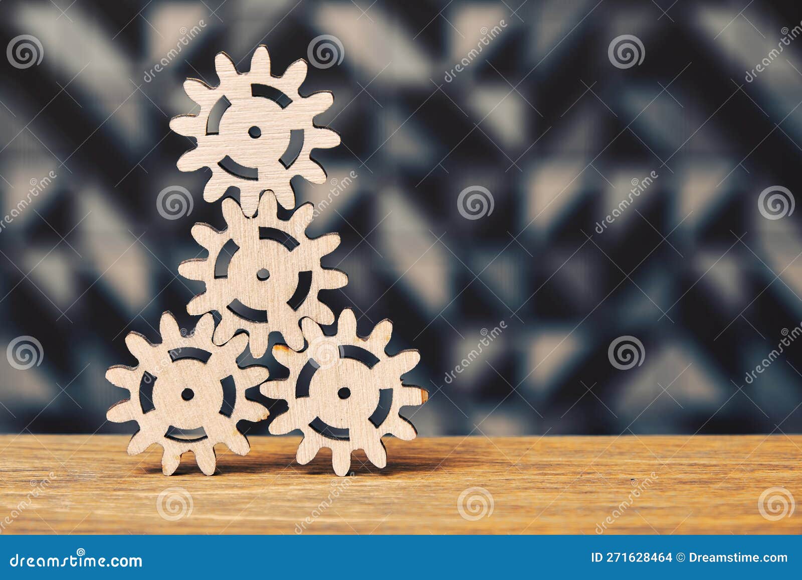 Pyramid of Wooden Toy Gears on the Table. Complex System and Mechanism ...