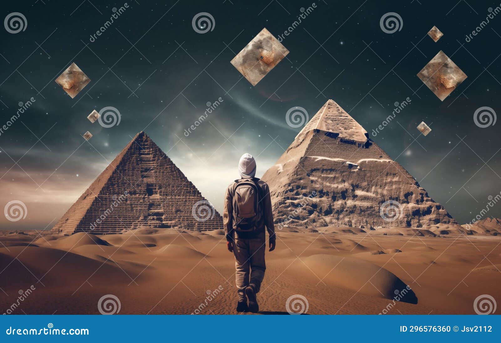 The Pyramids and Astronaut, in the Style of Collage-inspired Stock ...