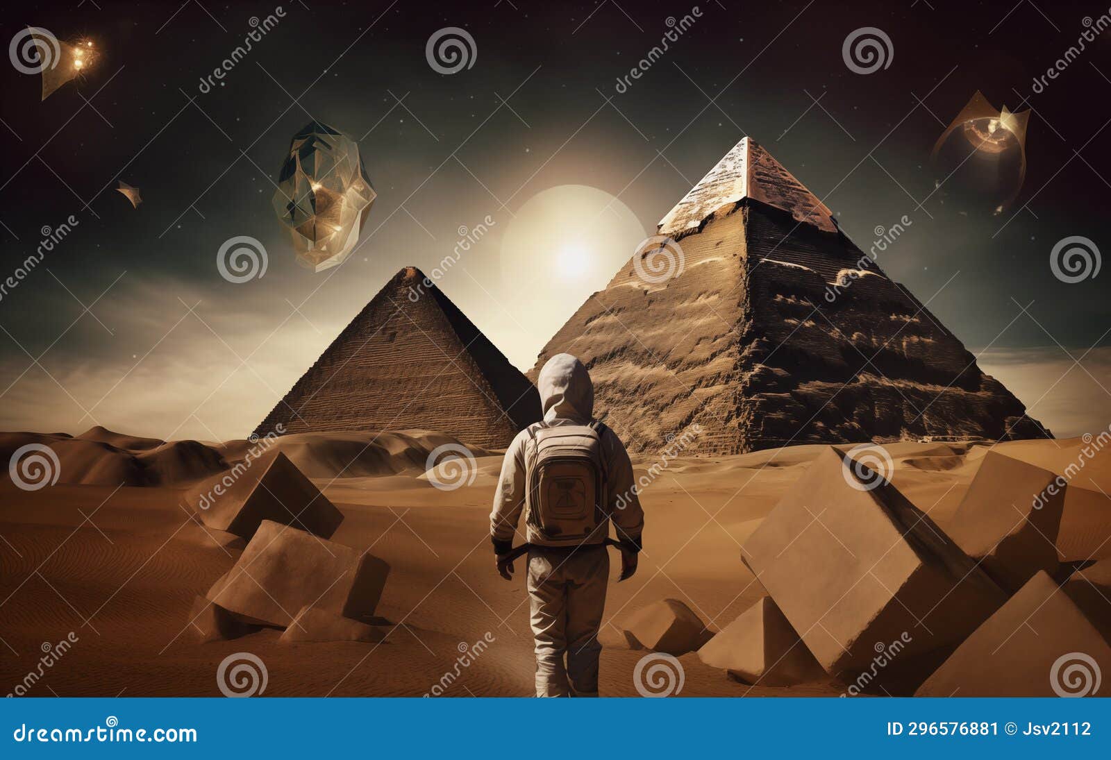 The Pyramids and Astronaut, in the Style of Collage-inspired Stock ...