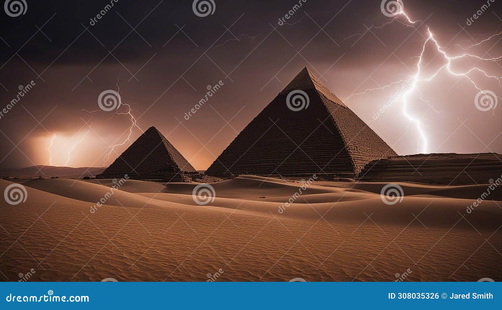Pyramids in the Desert _A Dramatic Scene of a Pyramid and Lightning ...
