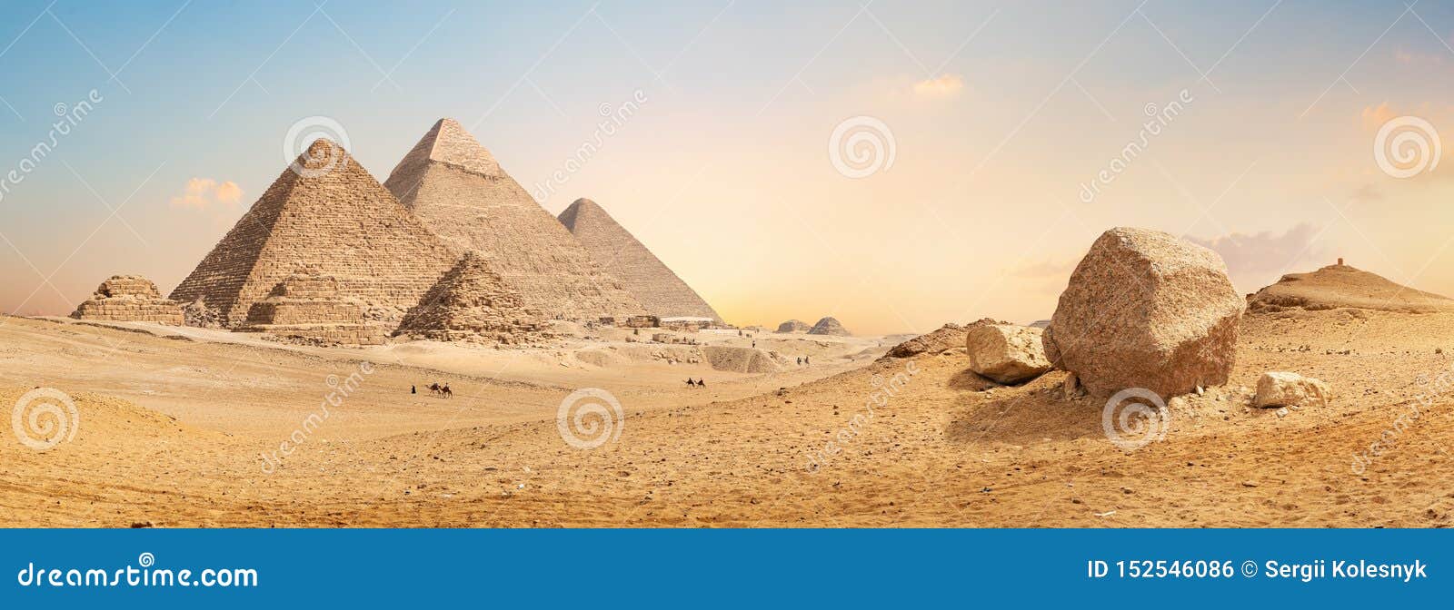 Pyramids in desert stock photo. Image of heat, evening - 152546086