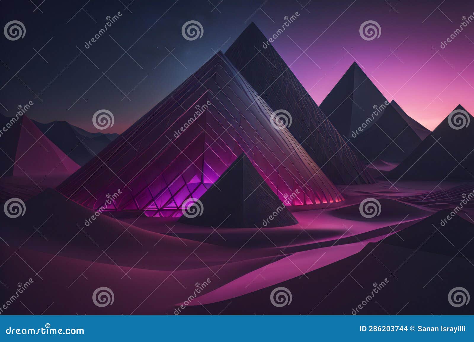Pyramids in the Desert at Night with Neon Lights. Ai Generated Stock ...