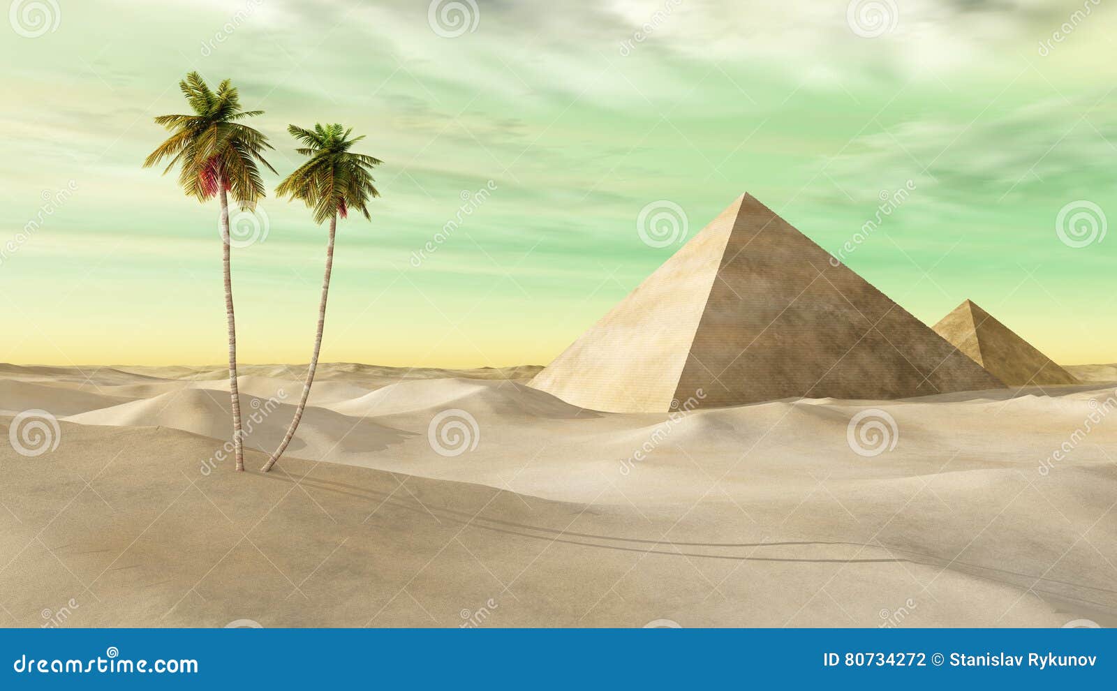 Pyramids. Desert and Palm Trees Stock Photo - Image of famous ...