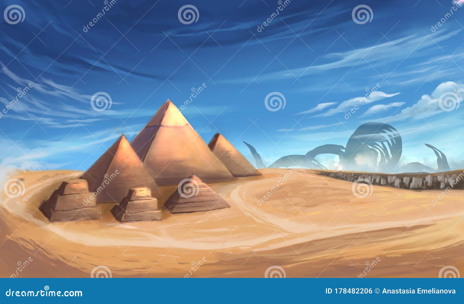 Pyramids and the Giant Monster Stock Illustration - Illustration of ...