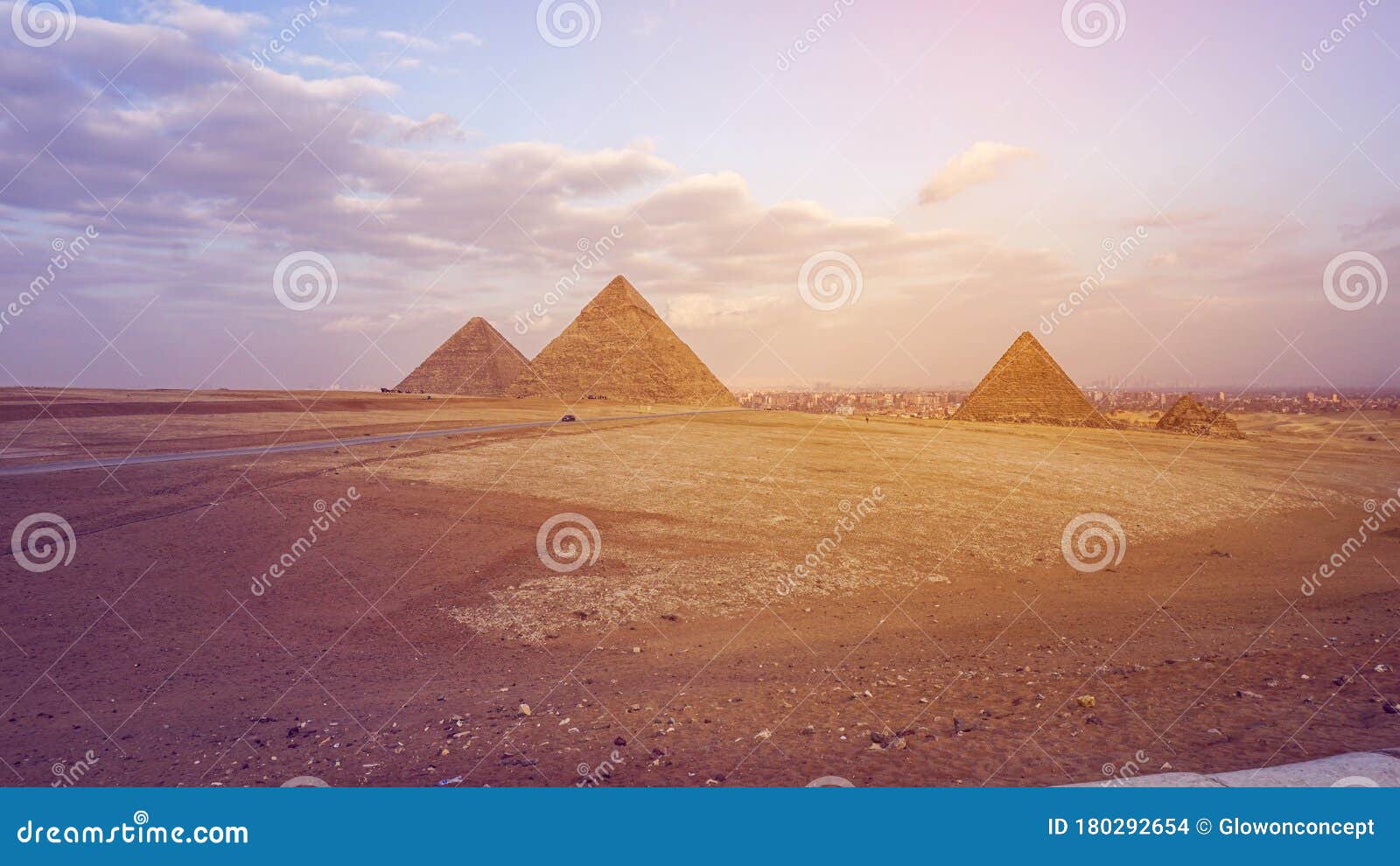 Pyramids of Giza with Giza City View Background Stock Photo - Image of ...