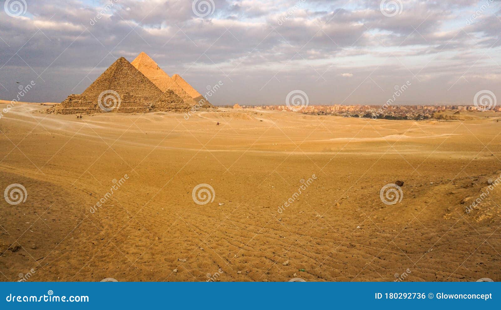 Pyramids of Giza with Giza City View Background Stock Photo - Image of ...
