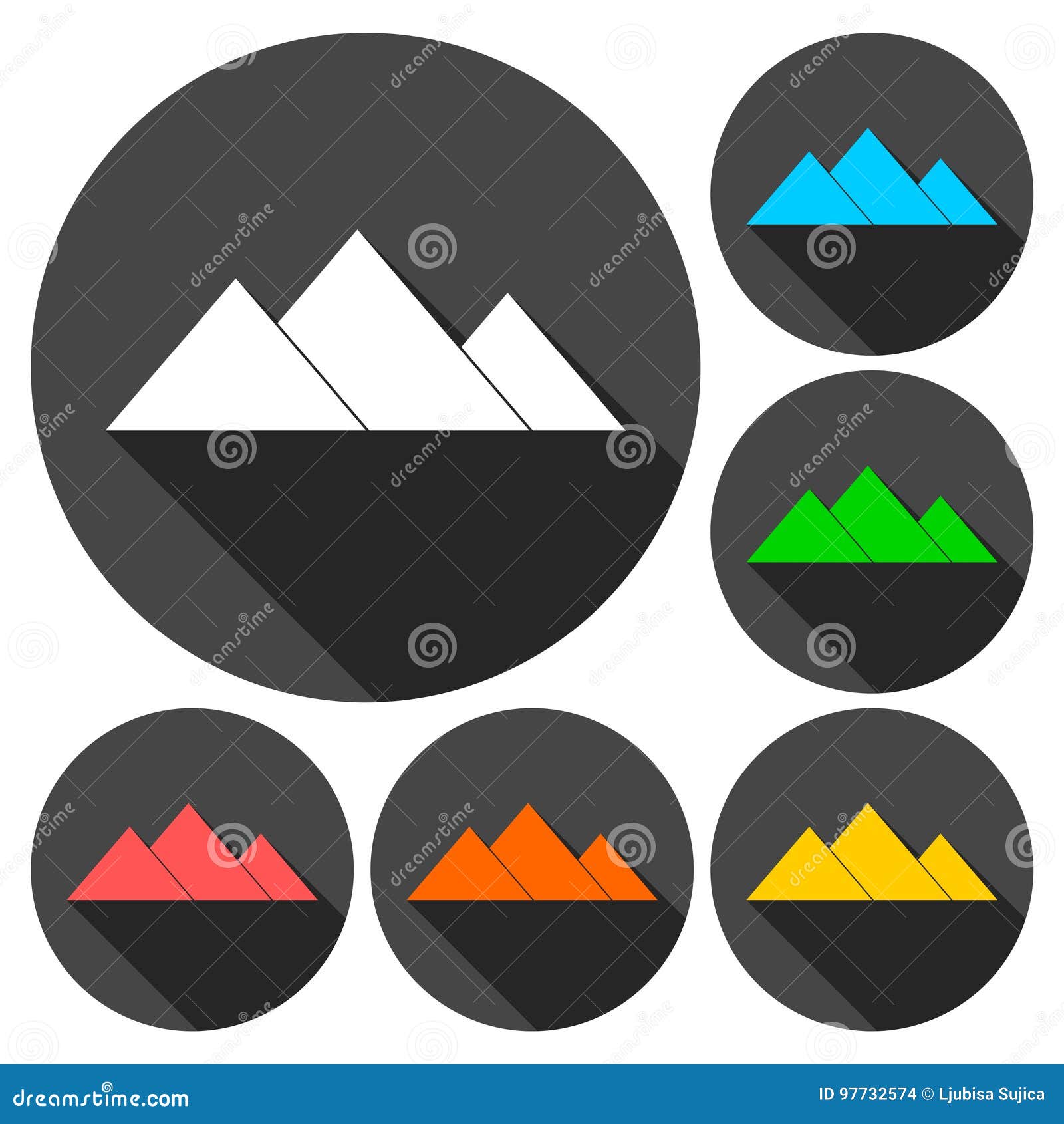 The Pyramids at Giza in Egypt, Pyramid Complex Icons Set with Long ...