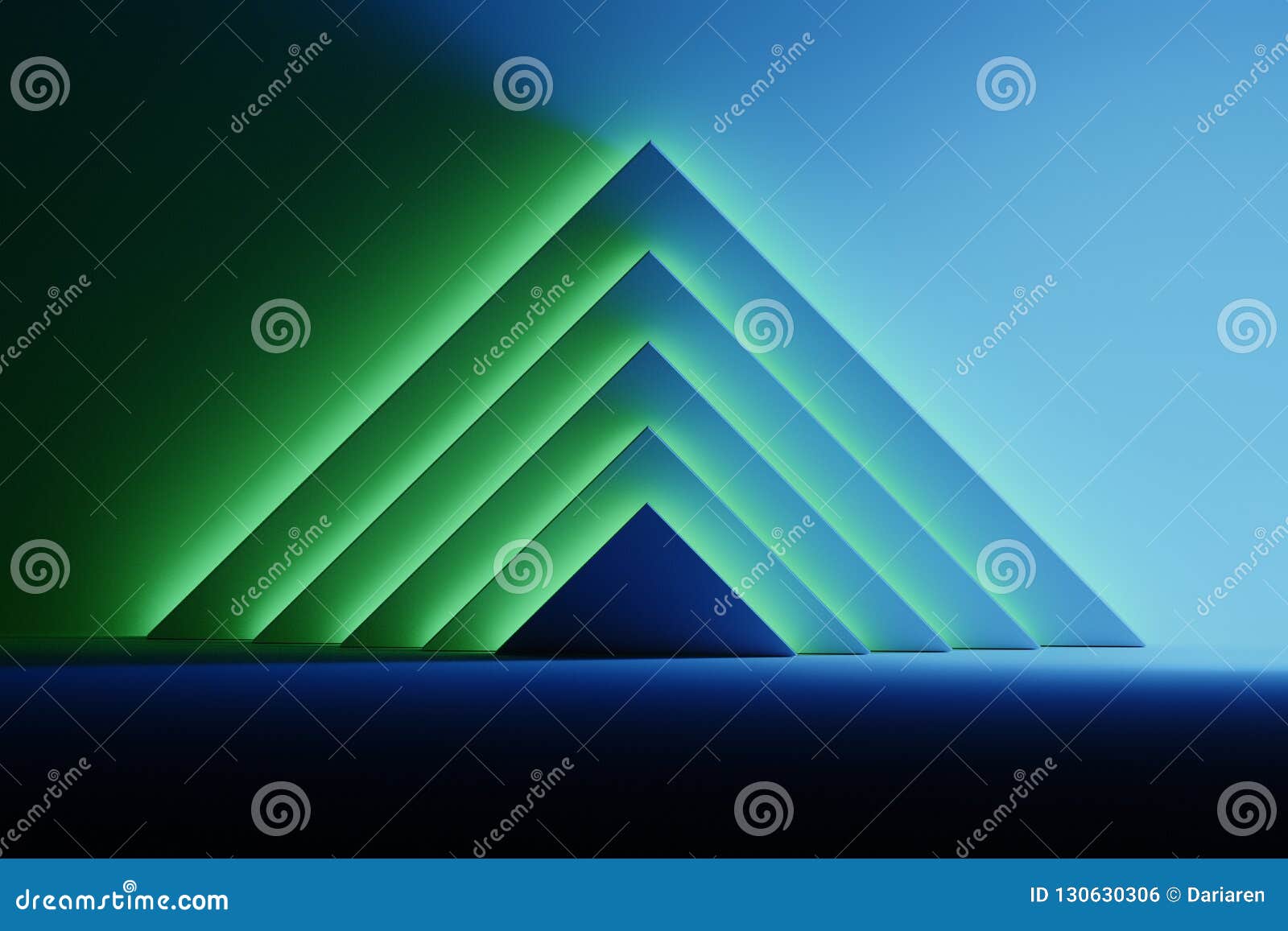 Pyramids in Glowing Blue and Green Light Stock Illustration ...