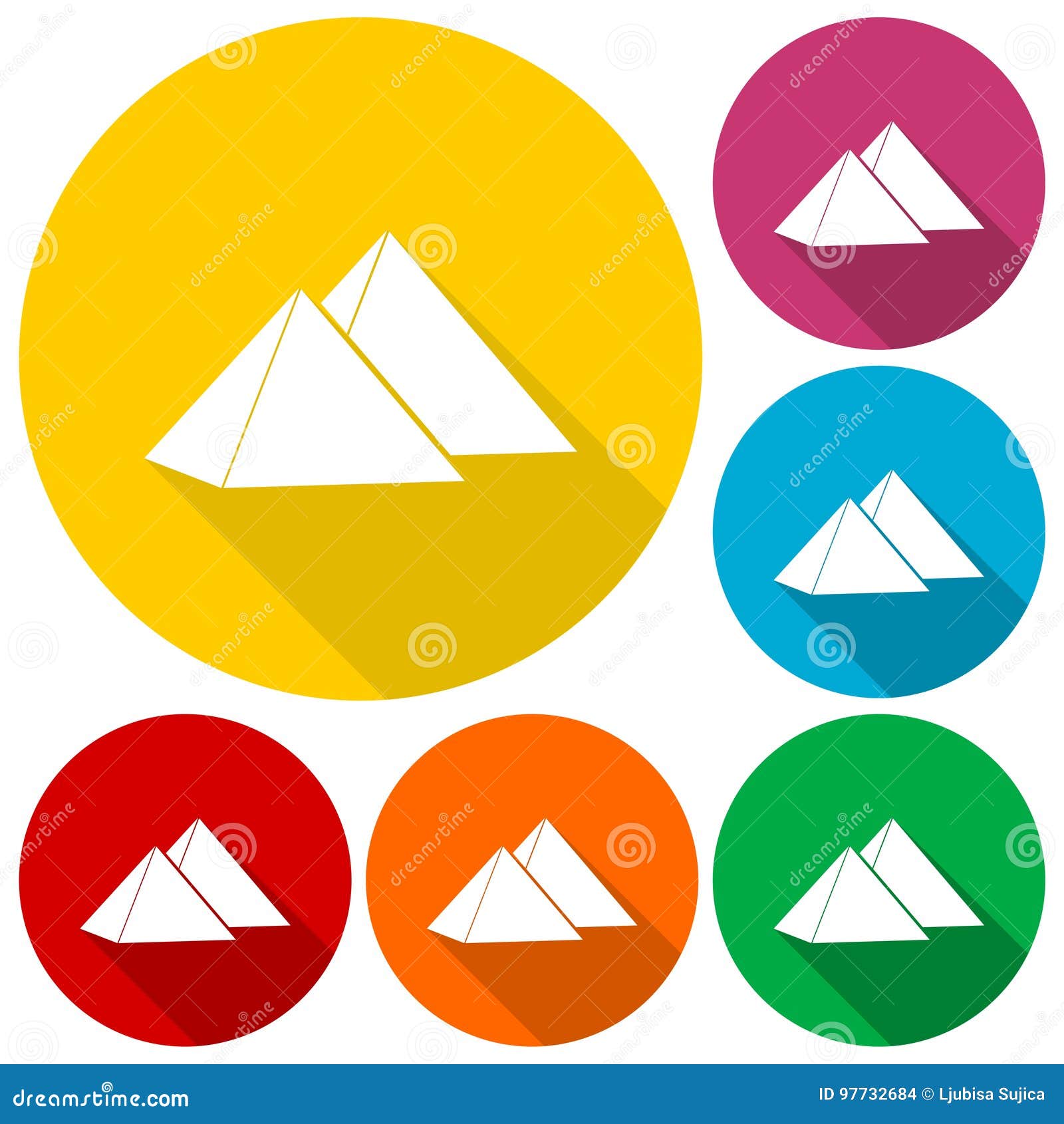 Pyramids Icons Set with Long Shadow Stock Vector - Illustration of ...