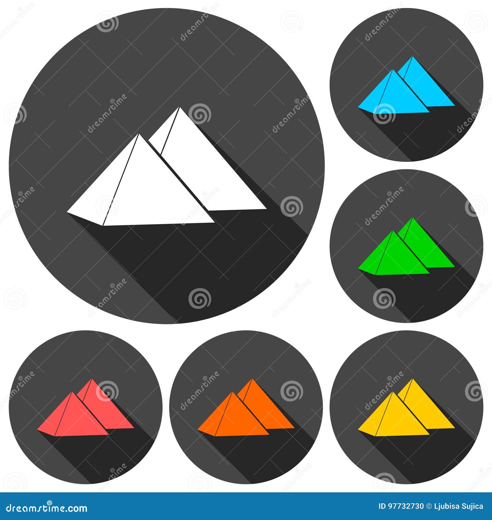 Pyramids Icons Set with Long Shadow Stock Vector - Illustration of myth ...