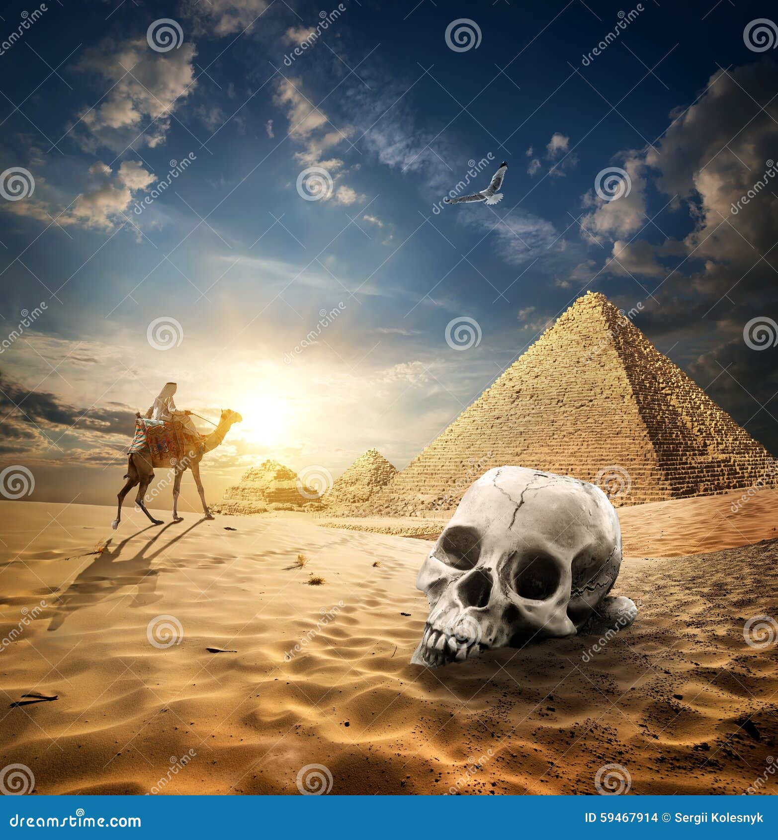 Pyramids and skull stock photo. Image of ancient, egypt - 59467914