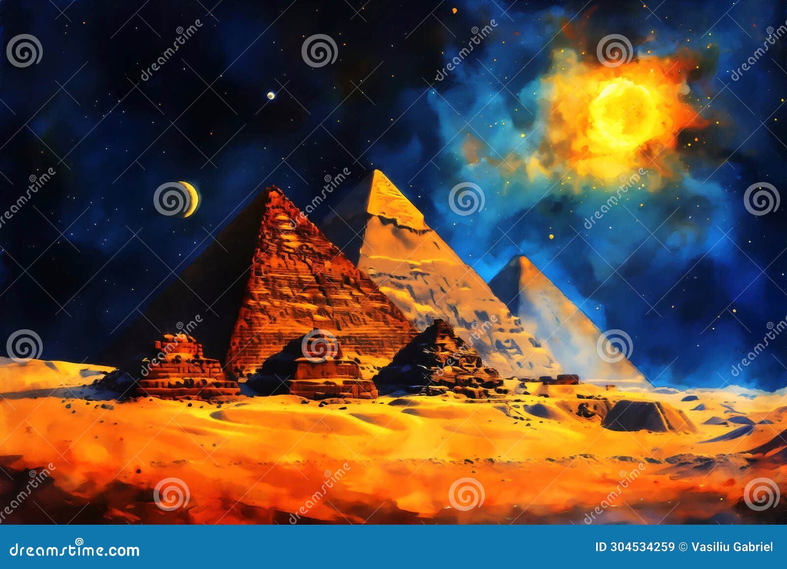 Pyramids in Space Watercolour, Space Inspirations Stock Illustration ...