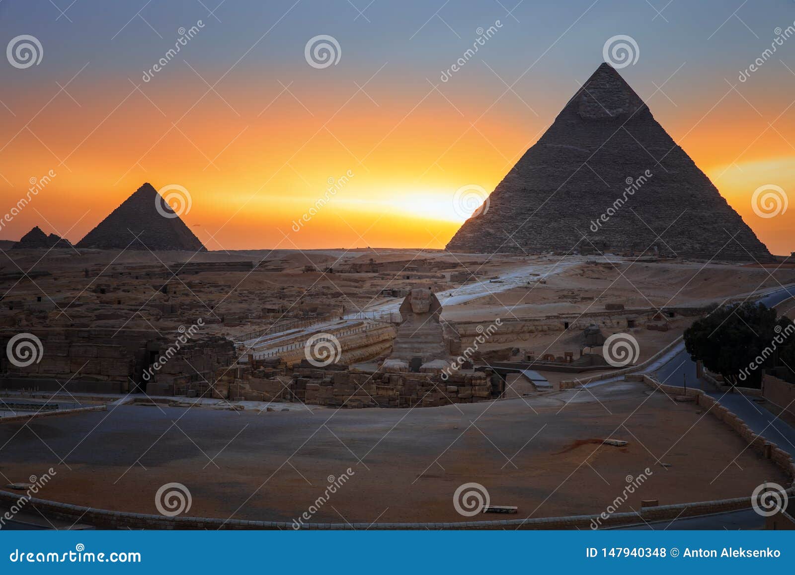 The Pyramids and the Sphinx in Twilight, Evening View of Giza Complex ...