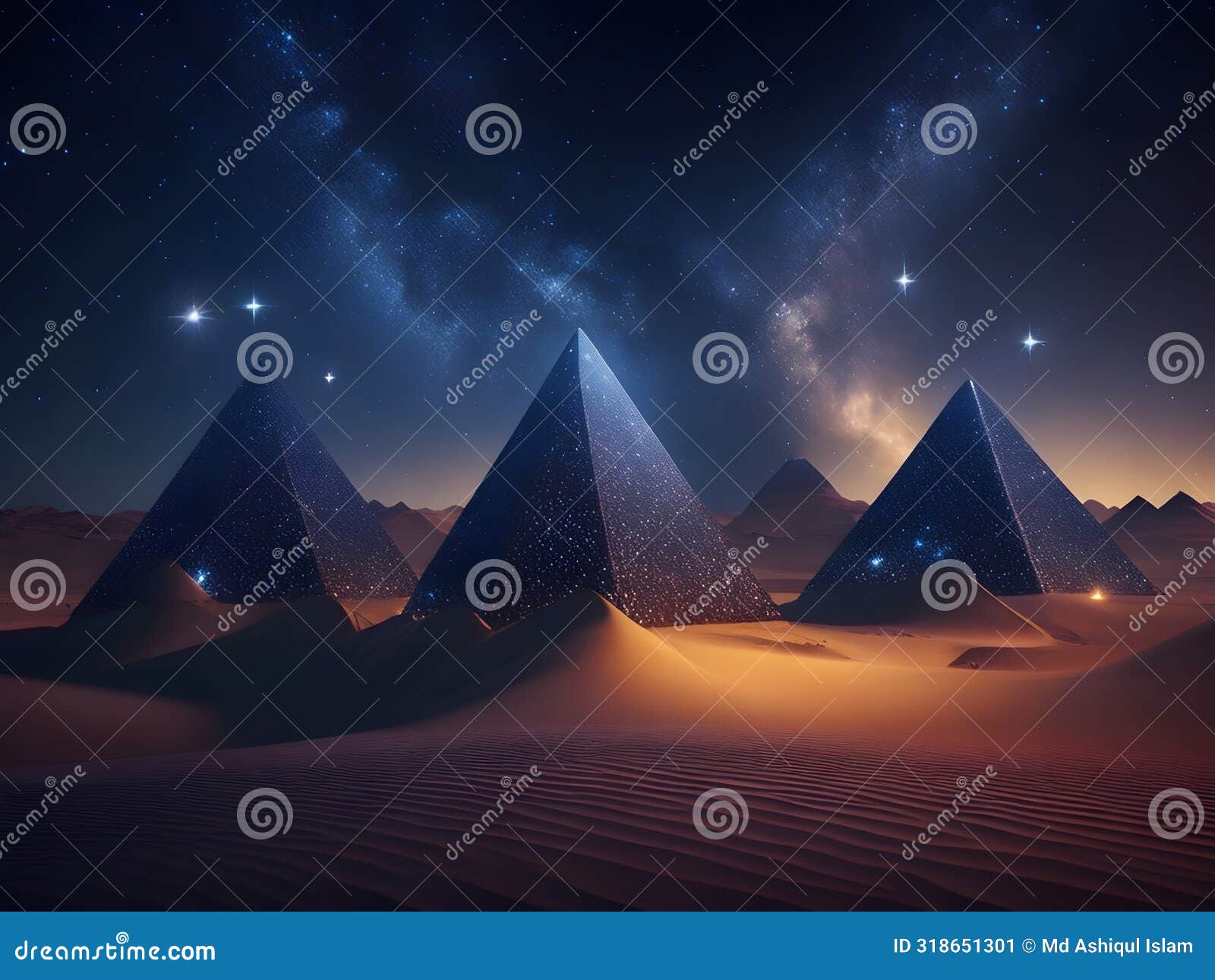 Pyramids with the Stars Behind Them Stock Illustration - Illustration ...