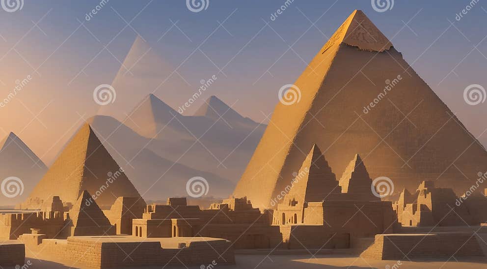 Pyramids in the Sunset, Abstract Pyramid Background Stock Illustration ...