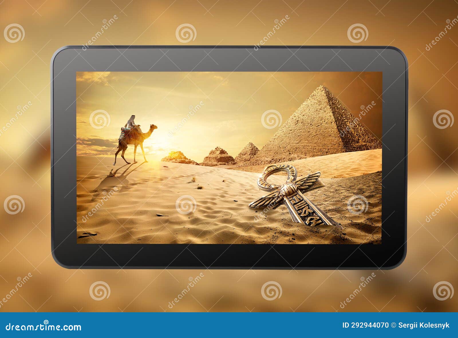 Pyramids on the Tablet Screen Stock Photo - Image of horizon, giza ...