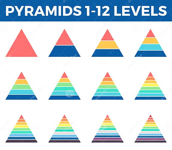 Pyramids, Triangles with 1 - 12 Steps, Levels. Stock Vector ...