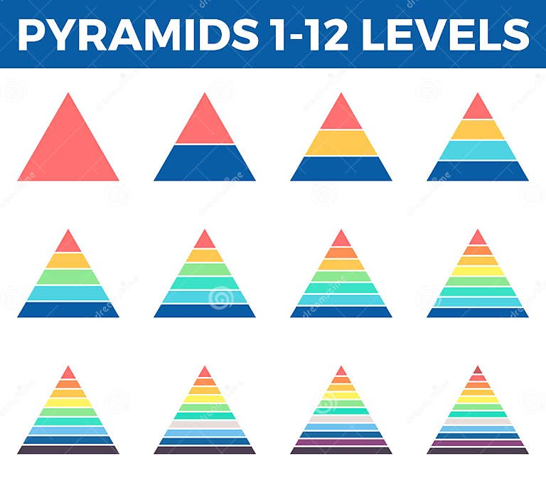 Pyramids, Triangles with 1 - 12 Steps, Levels. Stock Vector ...