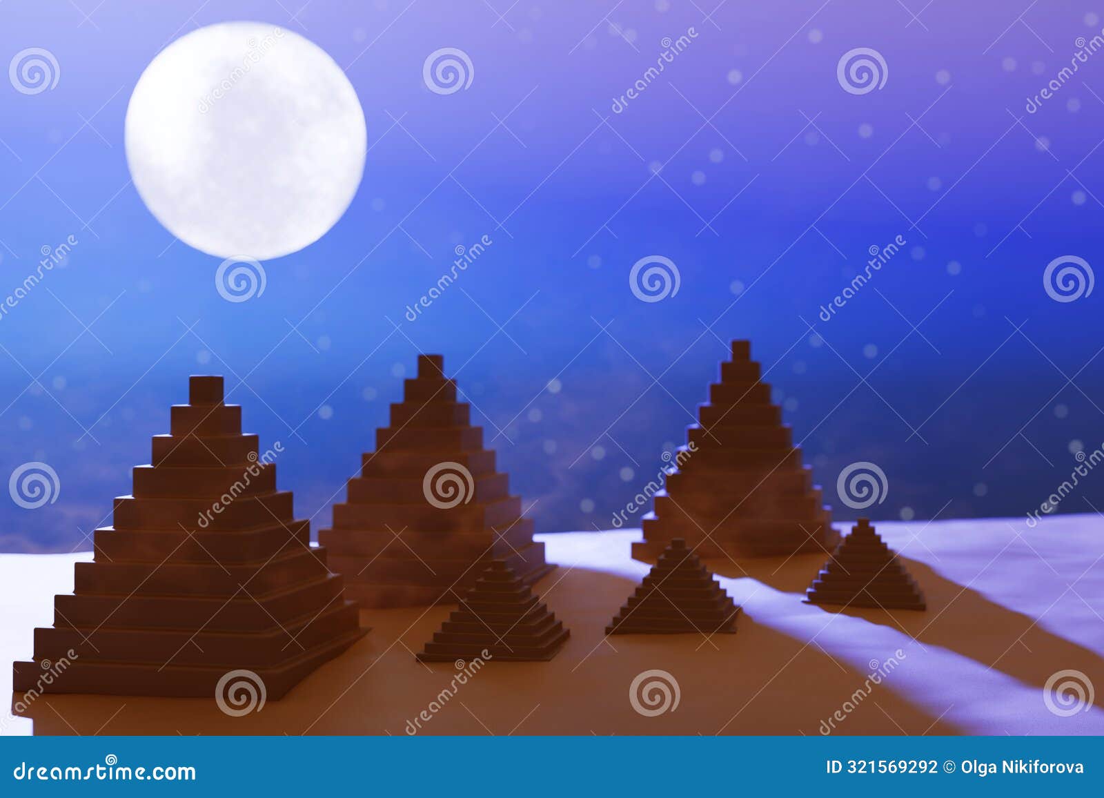 Pyramids Under a Full Moon in a Starry Night Sky. Stock Illustration ...