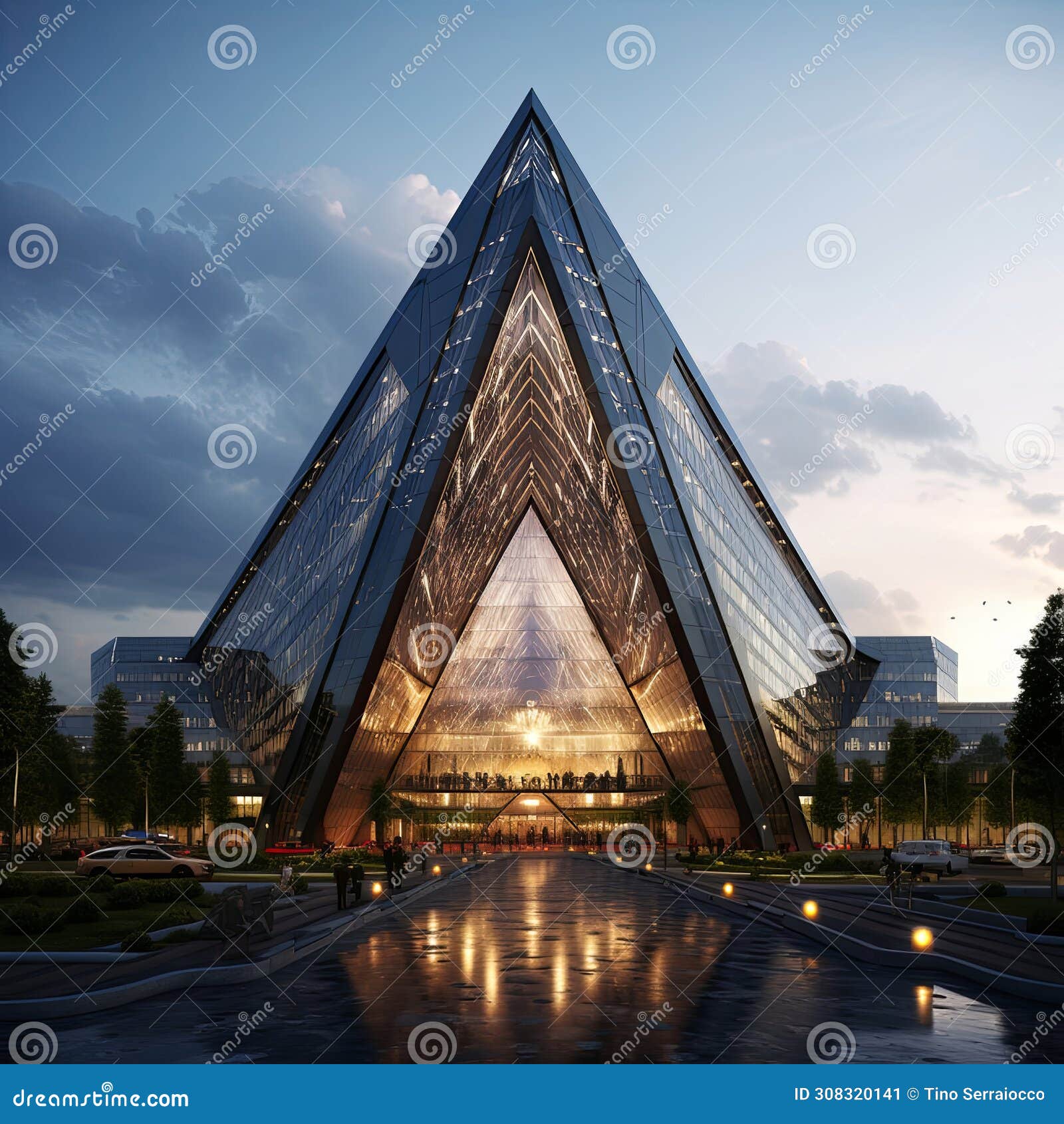A Pyramidshaped Building with Many Windows Lights Up the Night Sky ...