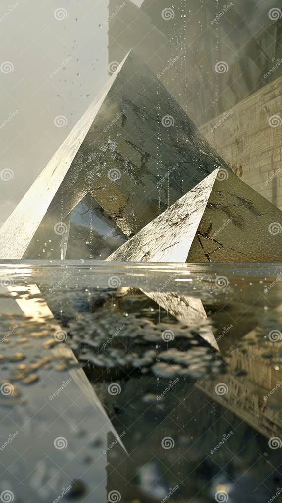 A Pyramidshaped Reflection in a Rippling Puddle Creating a Distortion of Shapes and Angles Stock ...