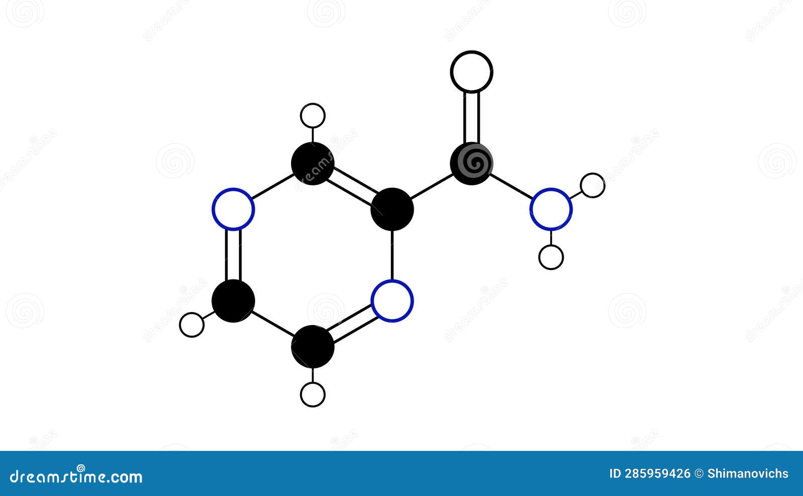 Pyrazinamide Molecule, Structural Chemical Formula, Ball-and-stick ...