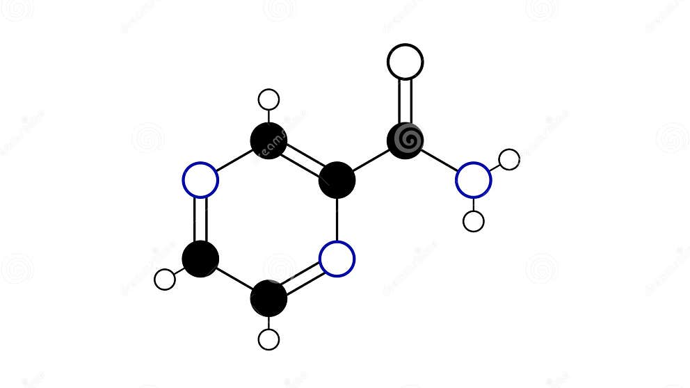 Pyrazinamide Molecule, Structural Chemical Formula, Ball-and-stick ...